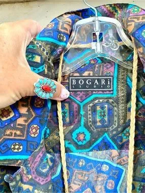 Tops | Rare Bogari Silk Boho Blousecover Up W Gypsy Resort Vacay Beach ...